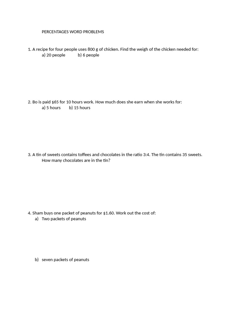 PERCENTAGES WORD PROBLEMS | PDF
