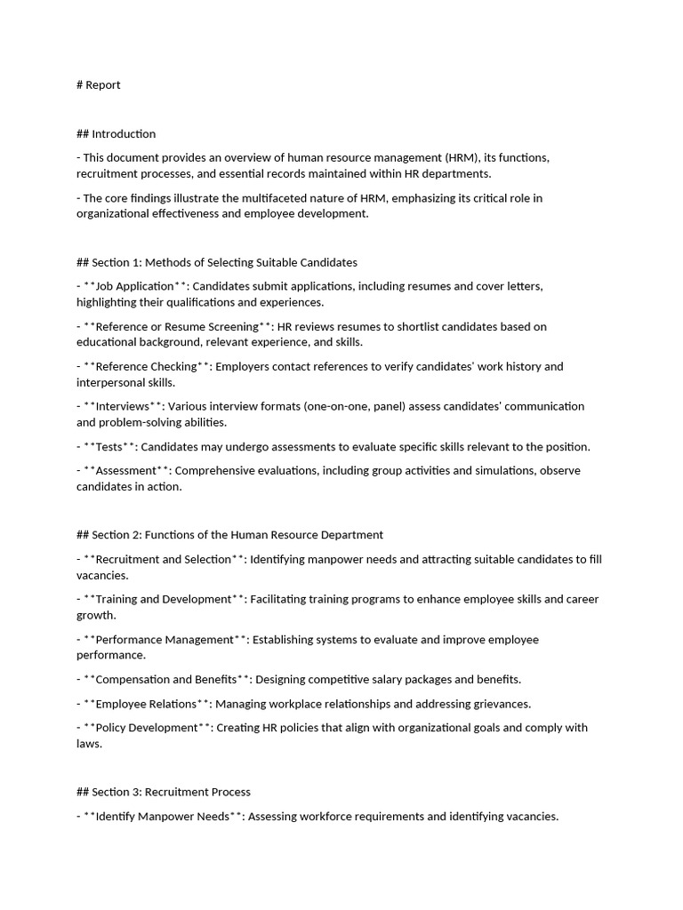 Human Resource Management Report | PDF | Human Resources | Human Resource Management