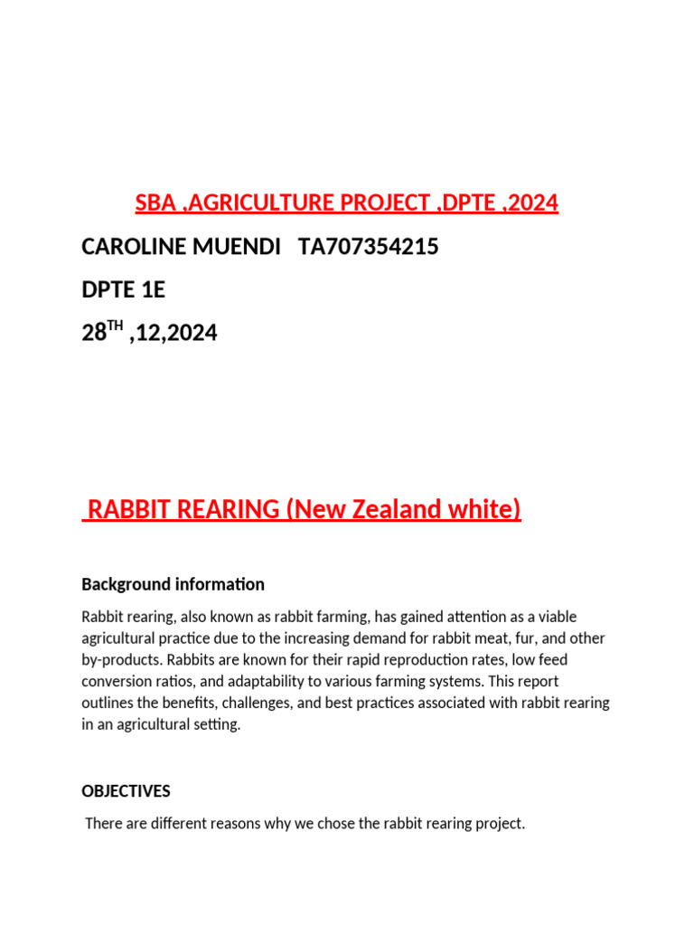 Caroline Muendi Ta707354215 | PDF | Rabbit | Agriculture