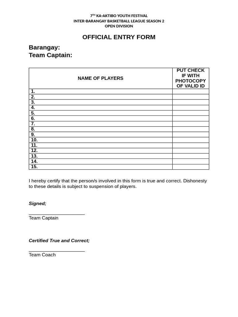Official Entry Form | PDF