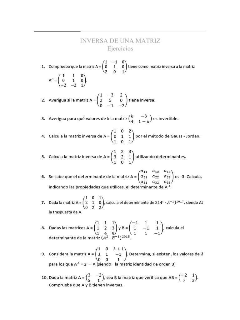 EJERCICIOS 03 - Inversa-De-Una-Matriz | PDF
