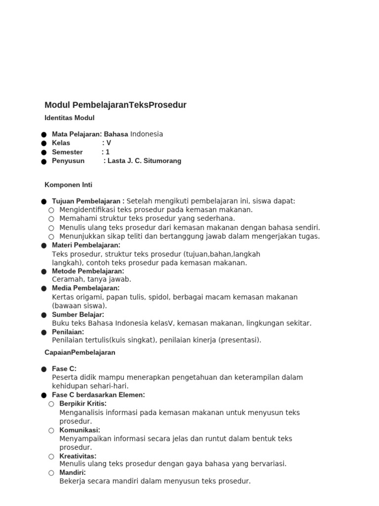 Pembelajaran Teks Prosedur Kelas V Pdf