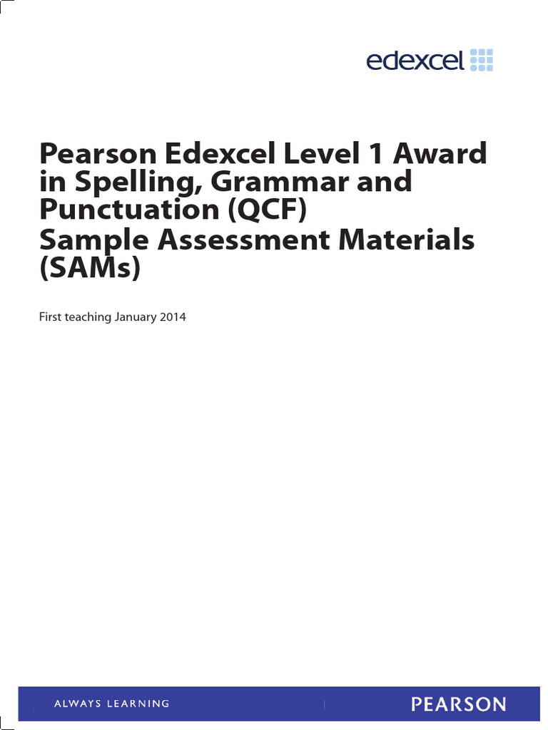 P45280A QCF Spelling Level 1 Sample Assessment Material 2014 v2 | PDF ...