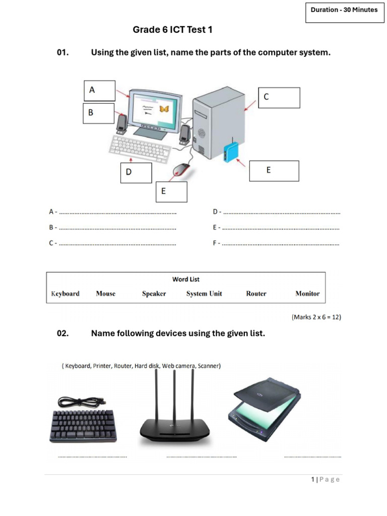 Grade 6 ICT Test1 | PDF