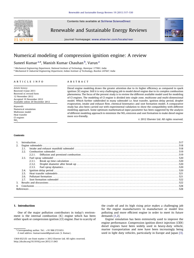 Numerical Modeling of Compression Ignition Engine A Review Paper1 | PDF | Combustion | Engines