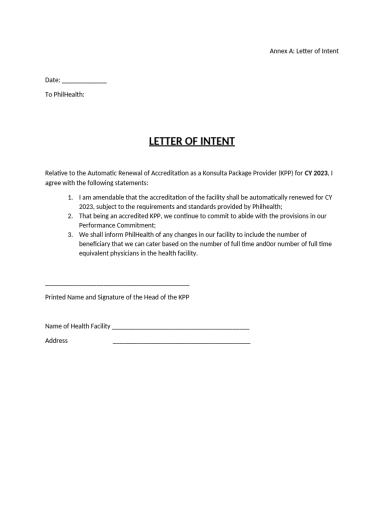 Letter of Intent for KPP Accreditation | PDF