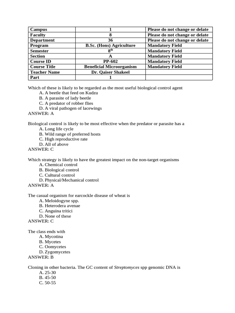 BS-AGRI-PP-602-BENEFICIAL MICROORGANISMS-Dr. Qaiser Shakeel-Part 1 | PDF | Nematode | Biology