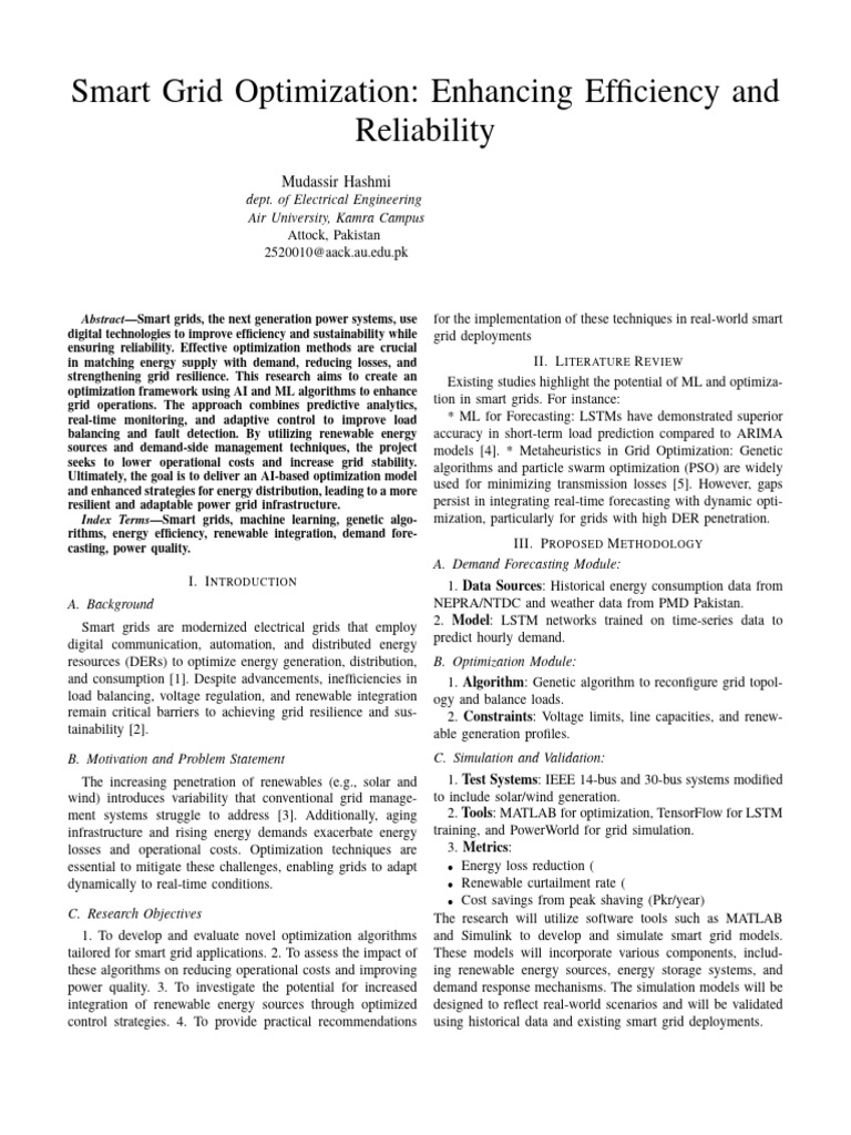 Research Proposal (Smart Grid Optimization) | PDF | Smart Grid | Electrical Grid