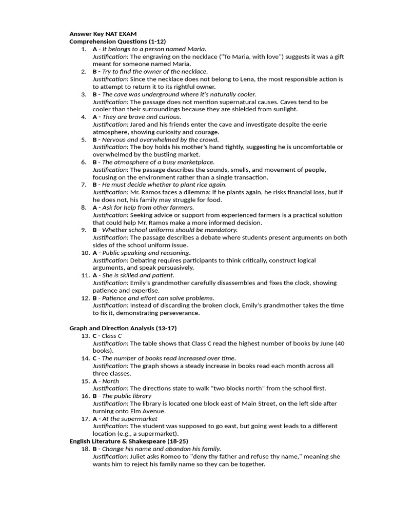 Nat Diagnostic Exam Answer Key | PDF