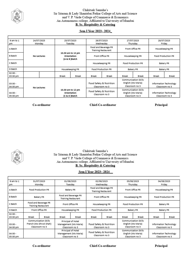 Sem I Timetable - Docx - Google Docs 25th To 4th Aug | PDF ...