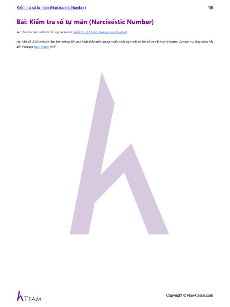 HOWKTEAM.VN - Kiểm tra số tự mãn (Narcissistic Number) | PDF
