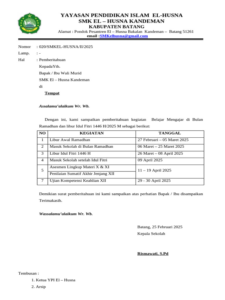 Surat Pemberitahuan Agenda Ramadhan | PDF