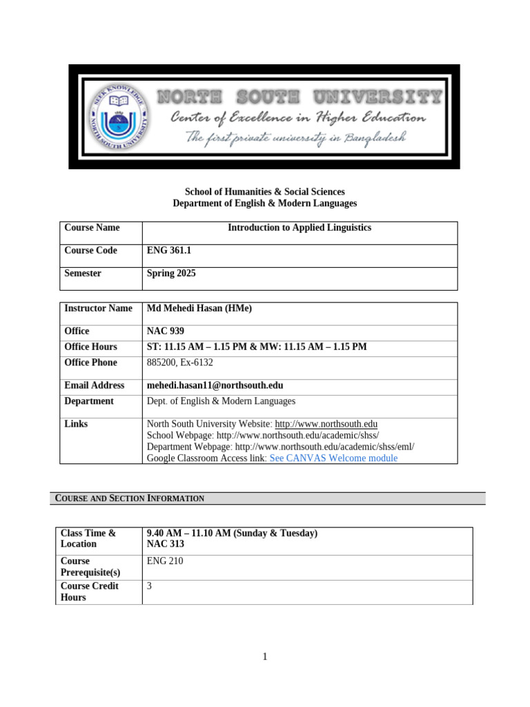 ENG361 Course Outline (Spring 2025) | PDF | Linguistics | Plagiarism