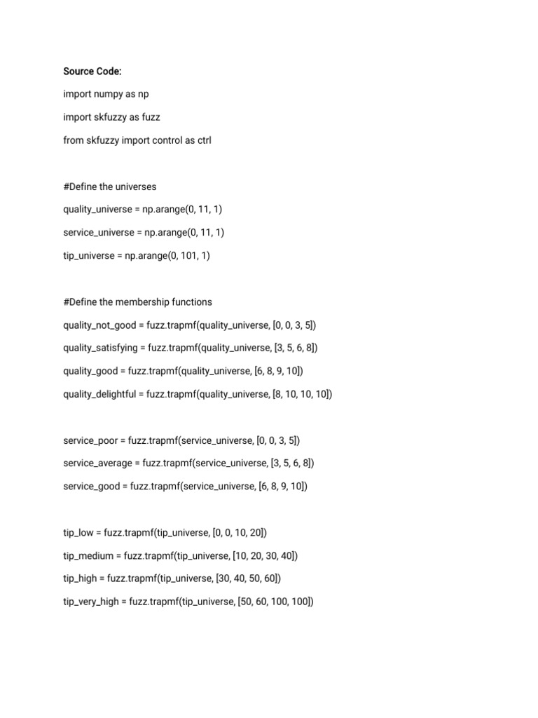 Fuzzy Tip Calculation with skfuzzy | PDF | Applied Mathematics ...