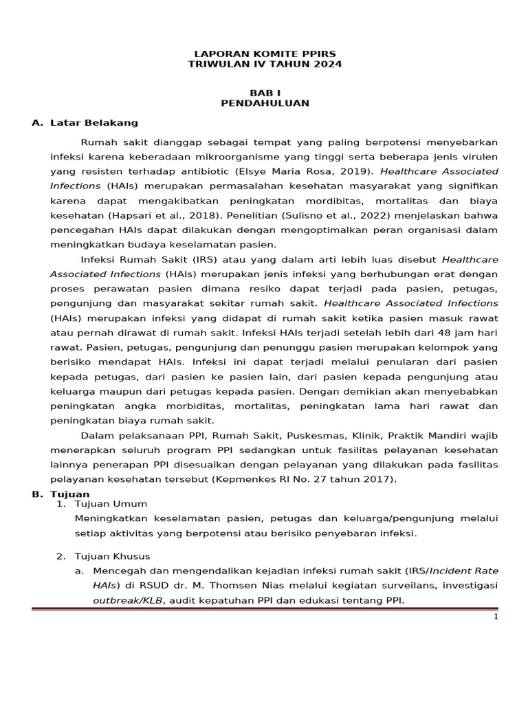 Laporan PPI dan HAIs RSUD Nias 2024 | PDF