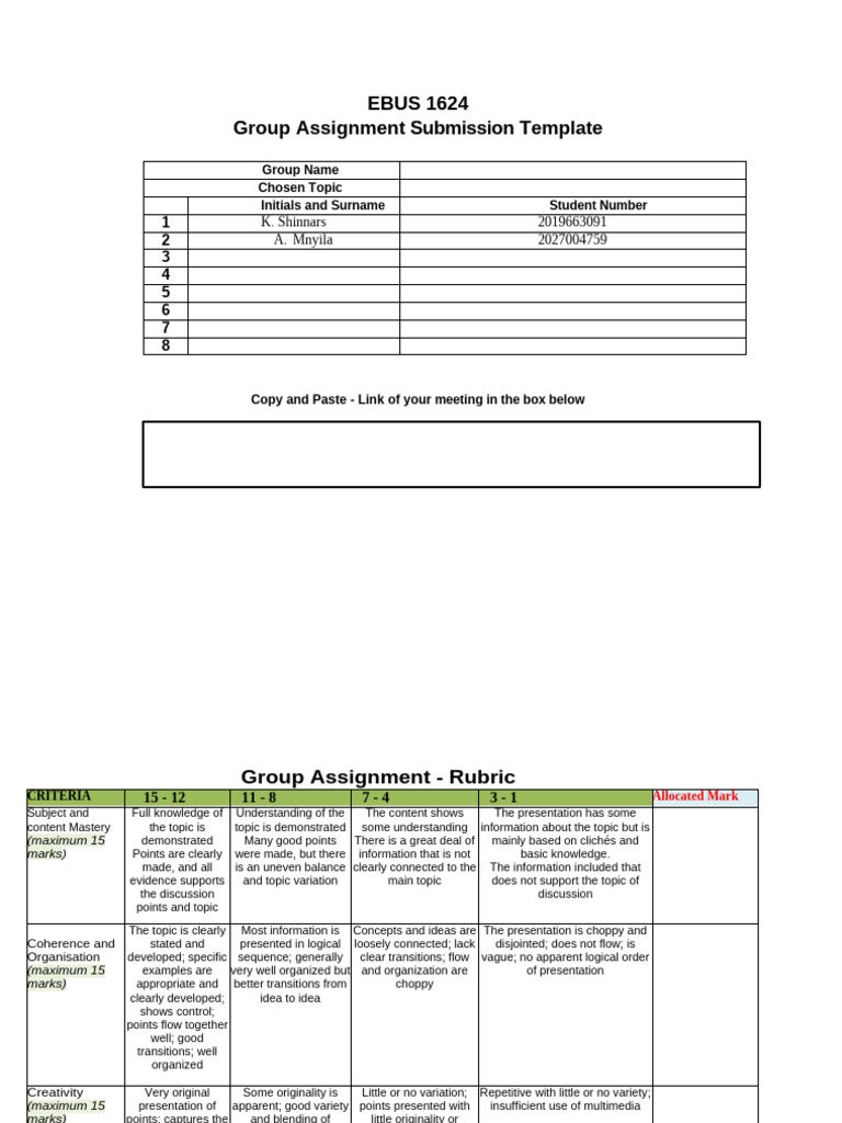 2024 Ebus1624 - Group Assignment Submission Template-1 | PDF | Learning | Human Communication