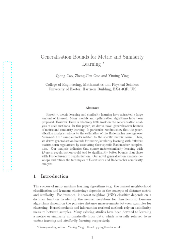 [Cao'12]Generalization-Bounds-Metric-Learning | PDF | Mathematical Analysis | Mathematics