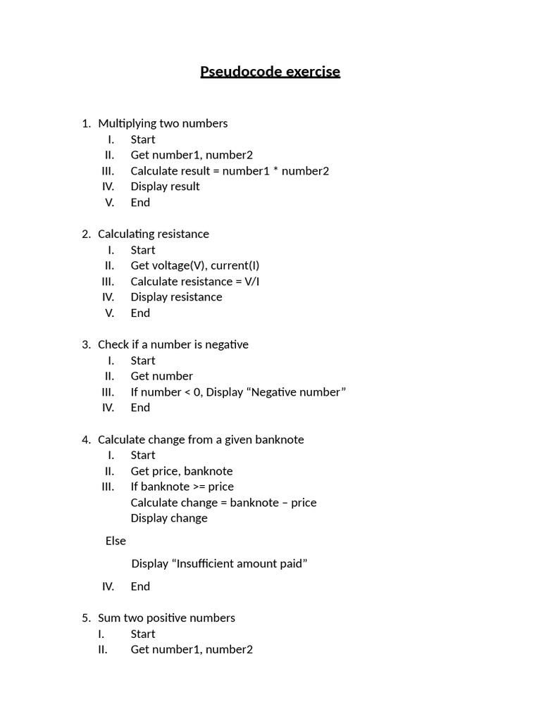 Pseudocode Exercise | PDF