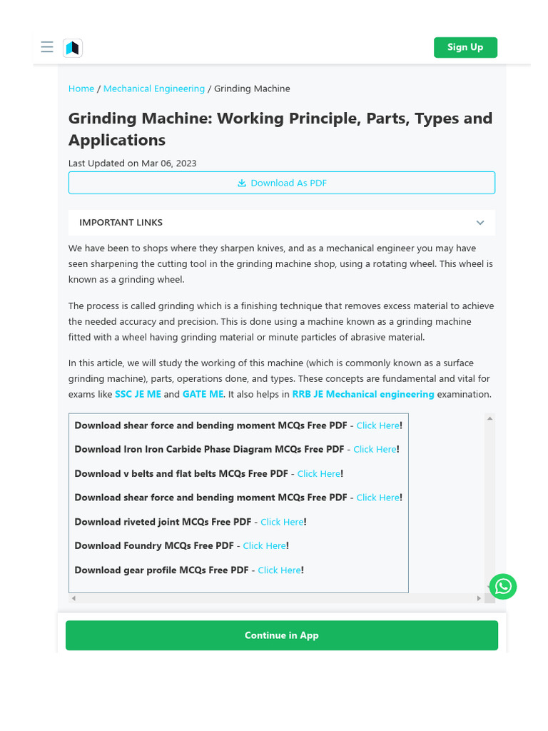 Testbook Com Amp Mechanical Engineering Grinding Machine Definition and ...