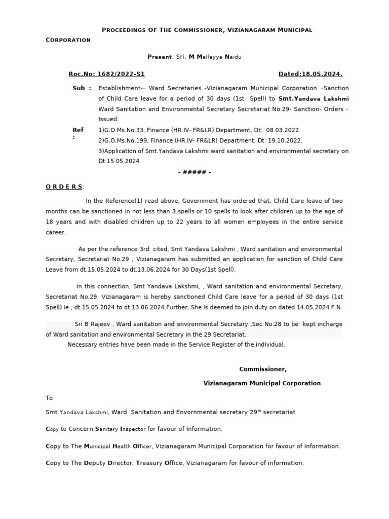 Vizianagaram Child Care Leave Orders | PDF | Family | Business