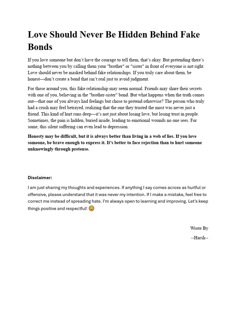 Love Should Never Be Hidden Behind Fake Bonds | PDF