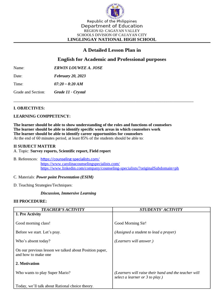 A-Detailed-Lesson-Plan-In-Diass 2023 | PDF | Institution | Learning