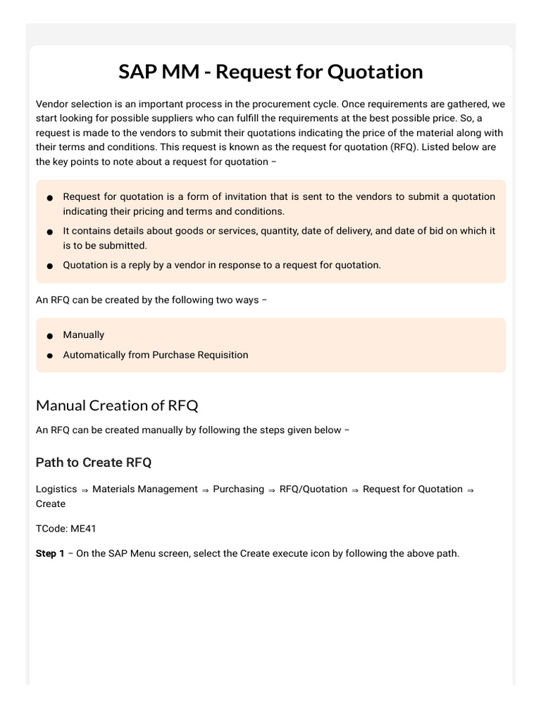 SAP MM RFQ Process Overview | PDF