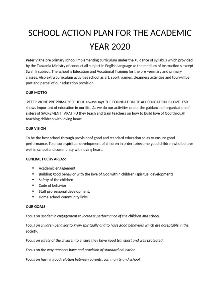 School Action Plan for the Academic Year 2019 | PDF | Teachers | Schools