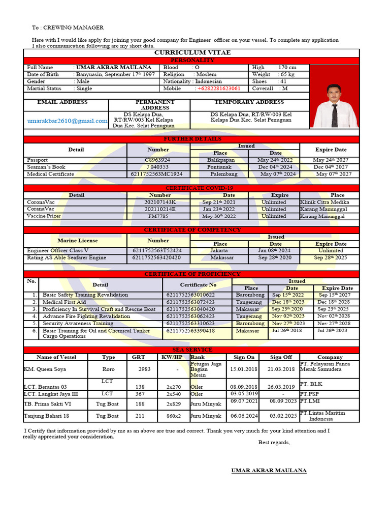 CV Umar Akbar Maulana | PDF | Ship Types | Shipping