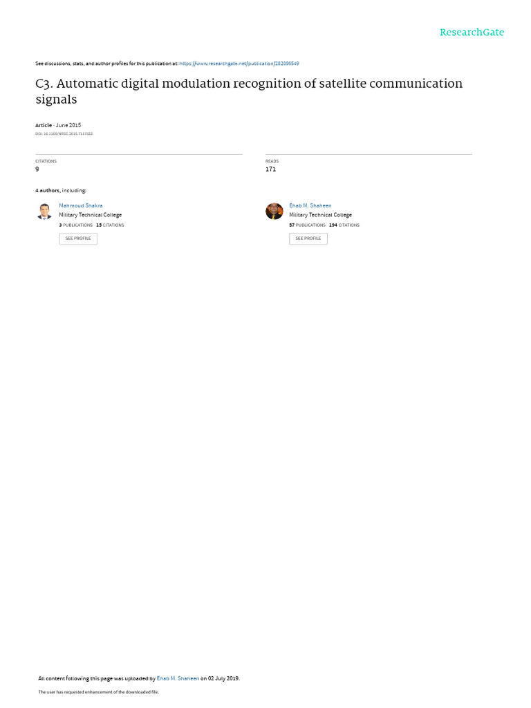 Automatic Digital Modulation Recognitionof Satellite Communication Signals | PDF | Modulation ...