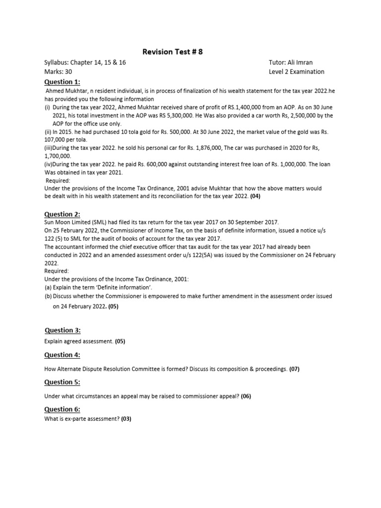 Revision Test # 8 | PDF