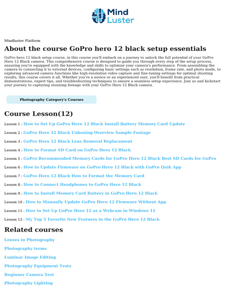GoPro Hero 12 Black Setup Essentials | PDF