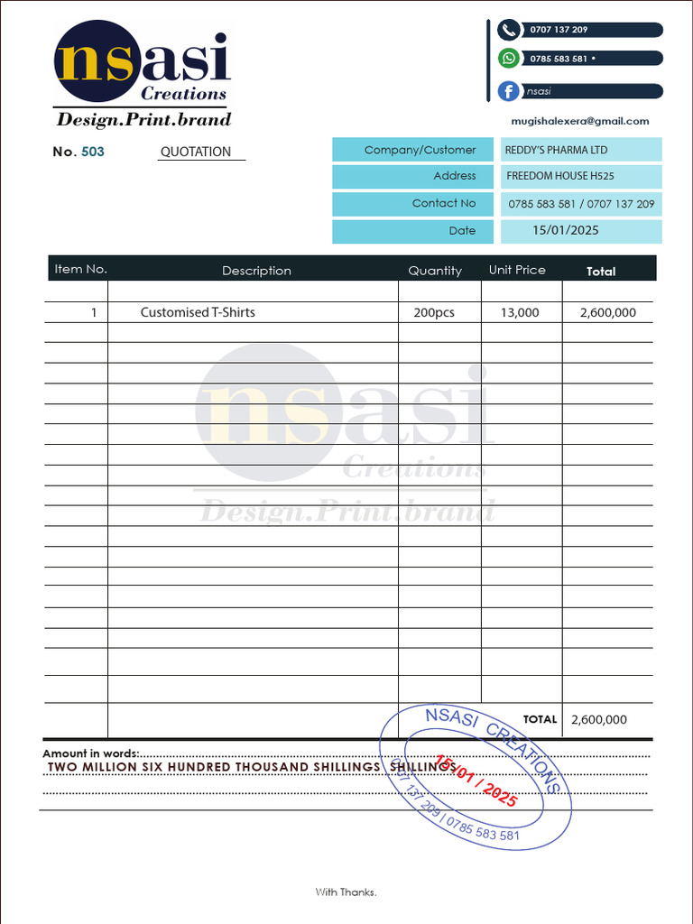 Quotation for Custom T-Shirts | PDF