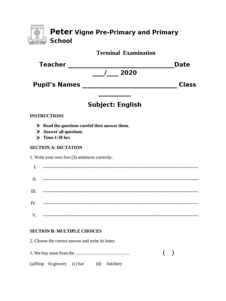 Terminal Examination: English Assessment | PDF