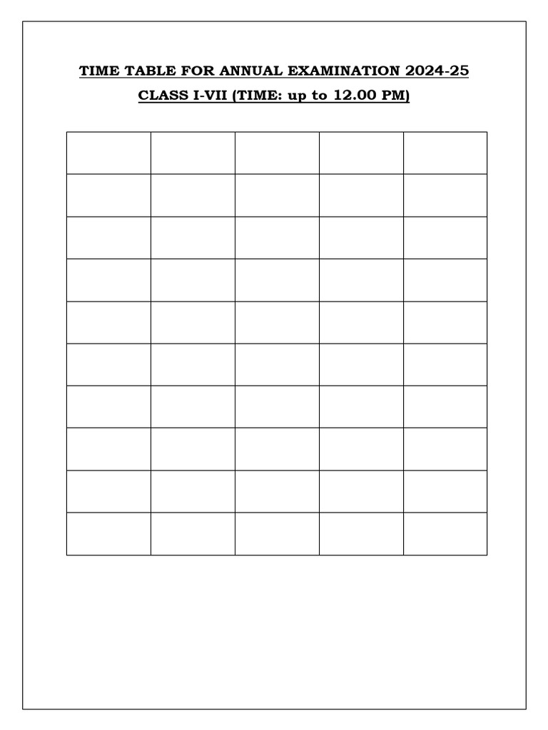 Annual Exam Time Table 2024-25 | PDF