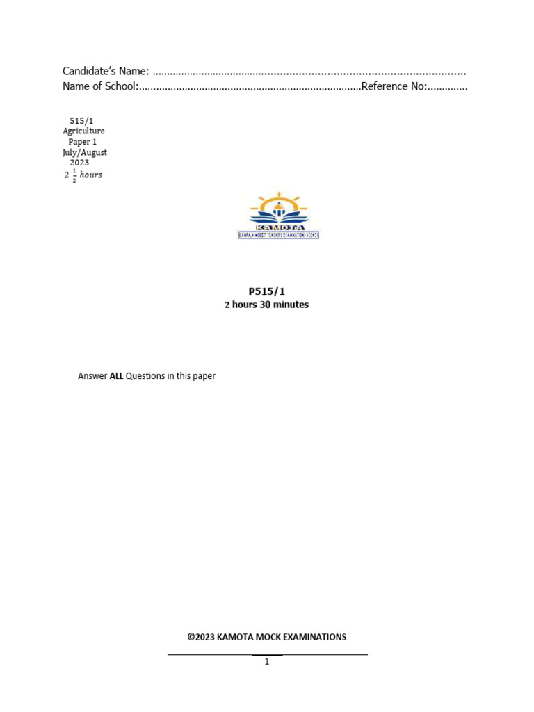 S6 Agric PP1 Kamota 2023 | PDF | Soil | Agriculture