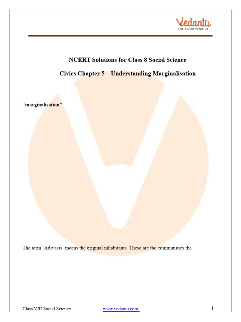 NCERT Solutions For Class 8 Social Science Civics Chapter 5 Understanding Marginalisation - Free ...