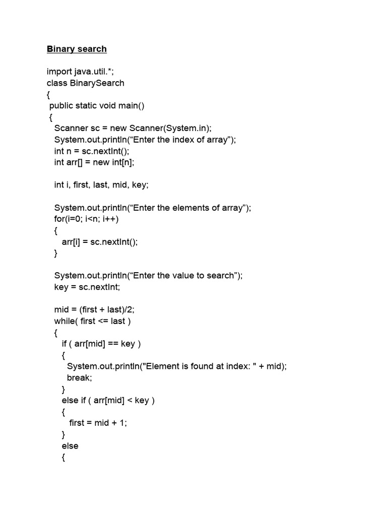 Java Binary Search Implementation | PDF