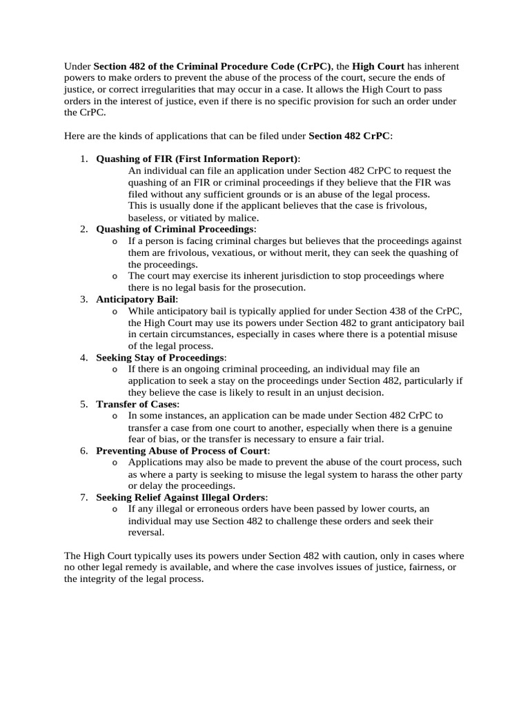 Inherent Powers Under Section 482 CrPC | PDF | Certiorari | Criminal ...