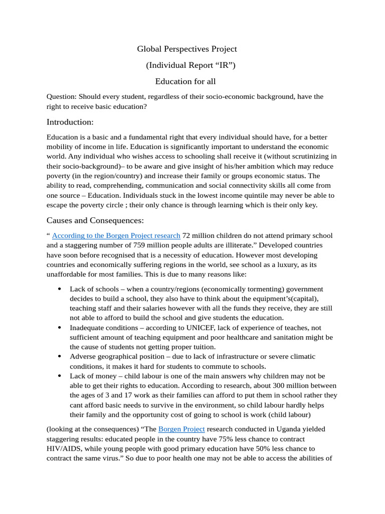 Global Perspectives Project - Yuvraj Desai Pre-Ig B | PDF | Poverty | Poverty & Homelessness