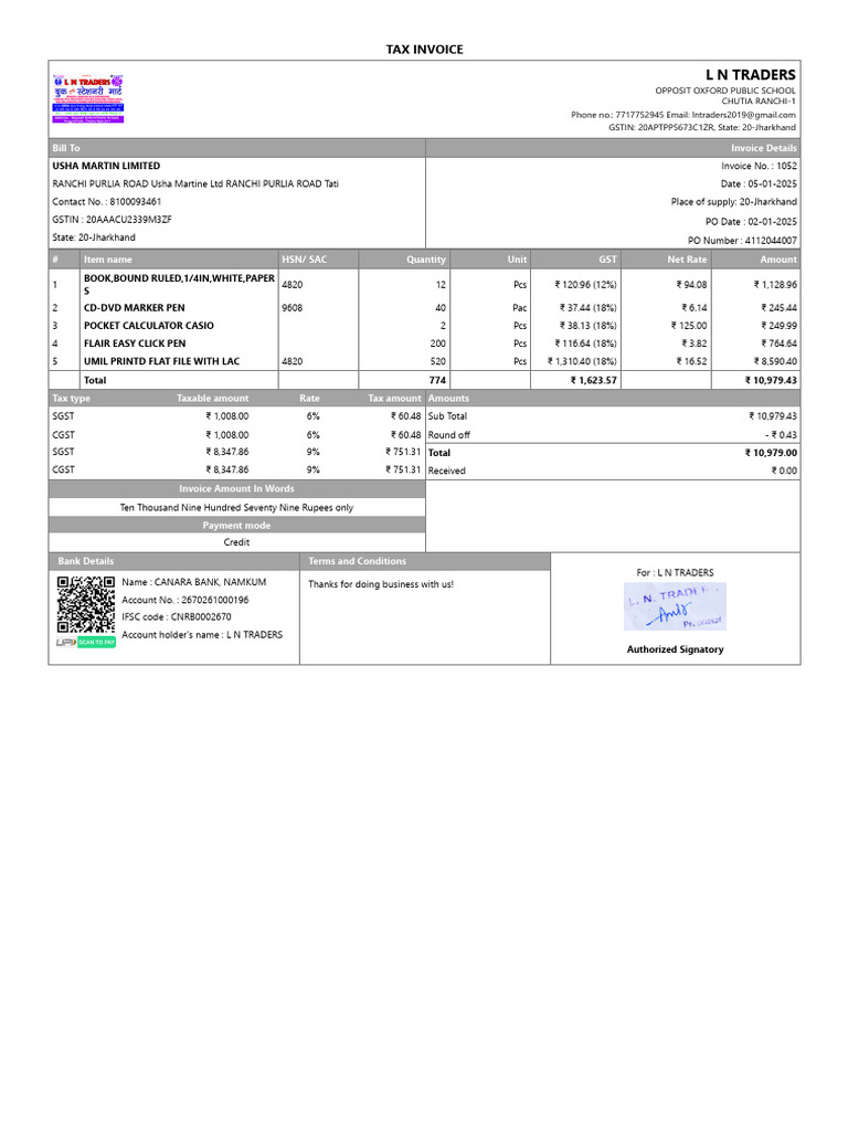 Tax Invoice - 1052 - 05 - 01 - 25 | PDF | Economies | Public Finance