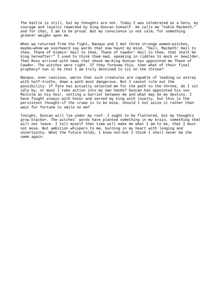 Macbeth Diary Entry | PDF