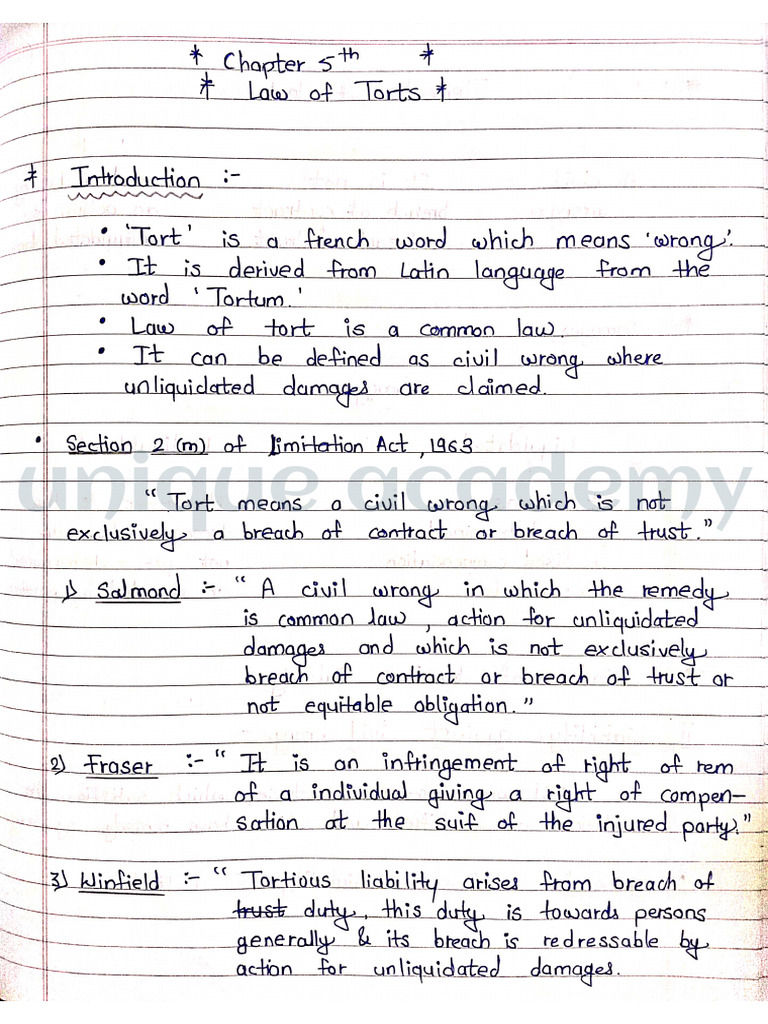 Law of Torts Semester 1 Notes PDF | PDF