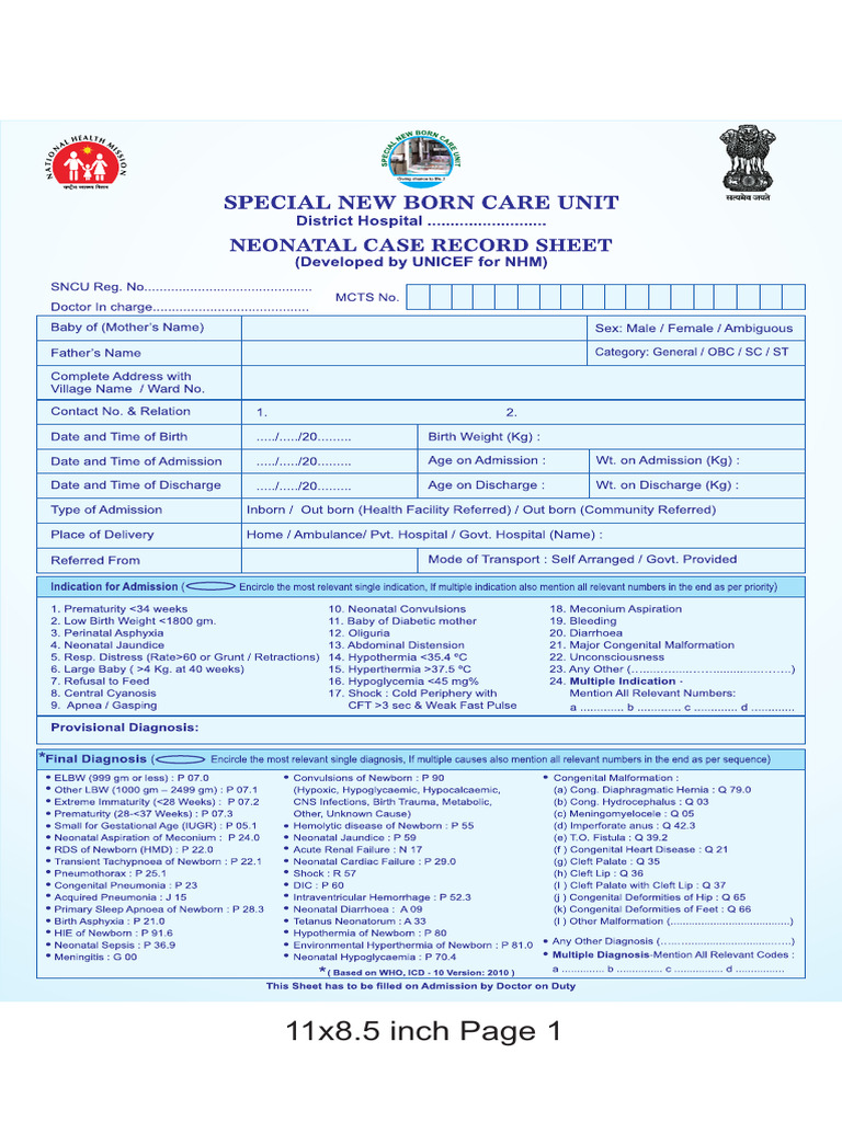 Neonatal Case Record Sheet | PDF