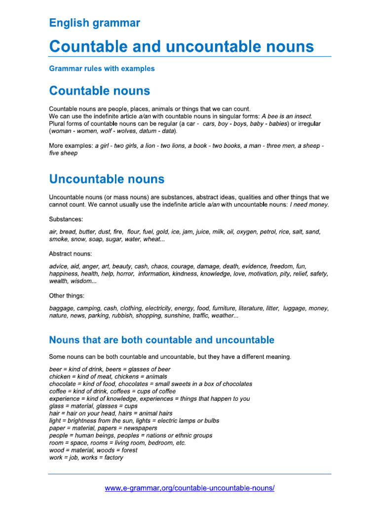 Countable and Uncountable Nouns | PDF