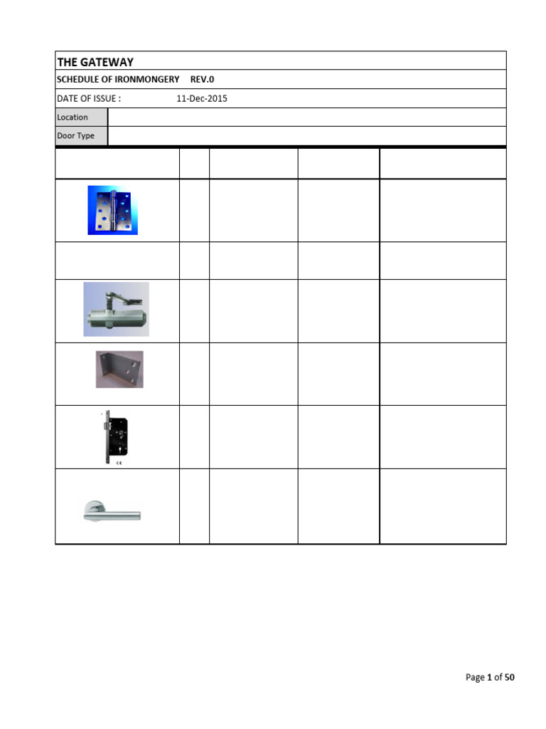 RB_Schedule of Ironmongery (Timber-Metal Doors) | PDF | Door