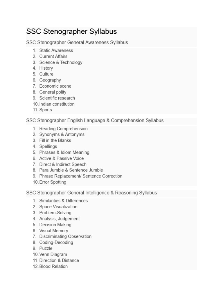 SSC Stenographer Syllabus | PDF