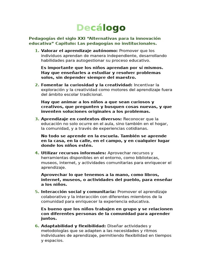 Decálogo | PDF | Aprendizaje | Creatividad