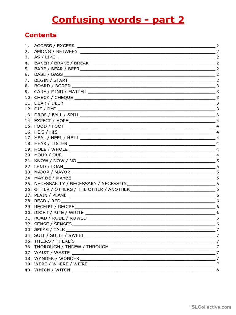Confusing Words - Part 2 | PDF