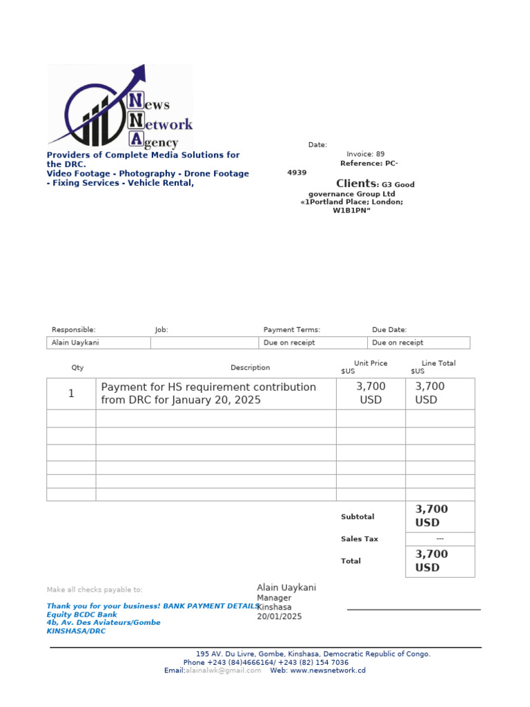G3 GG LIMITED INVOICE January 20, 2025 | PDF | Receipt | Payments